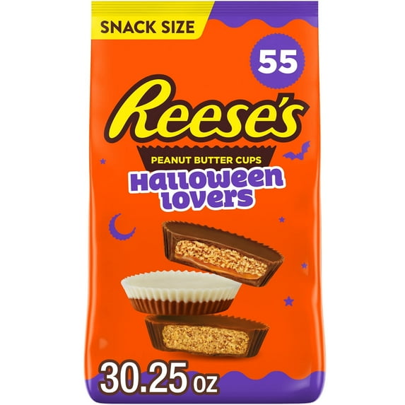 Reese's Assorted Flavored Snack Size Peanut Butter Cups Halloween Candy, Bag 30.25 oz, 55 Pieces ...
