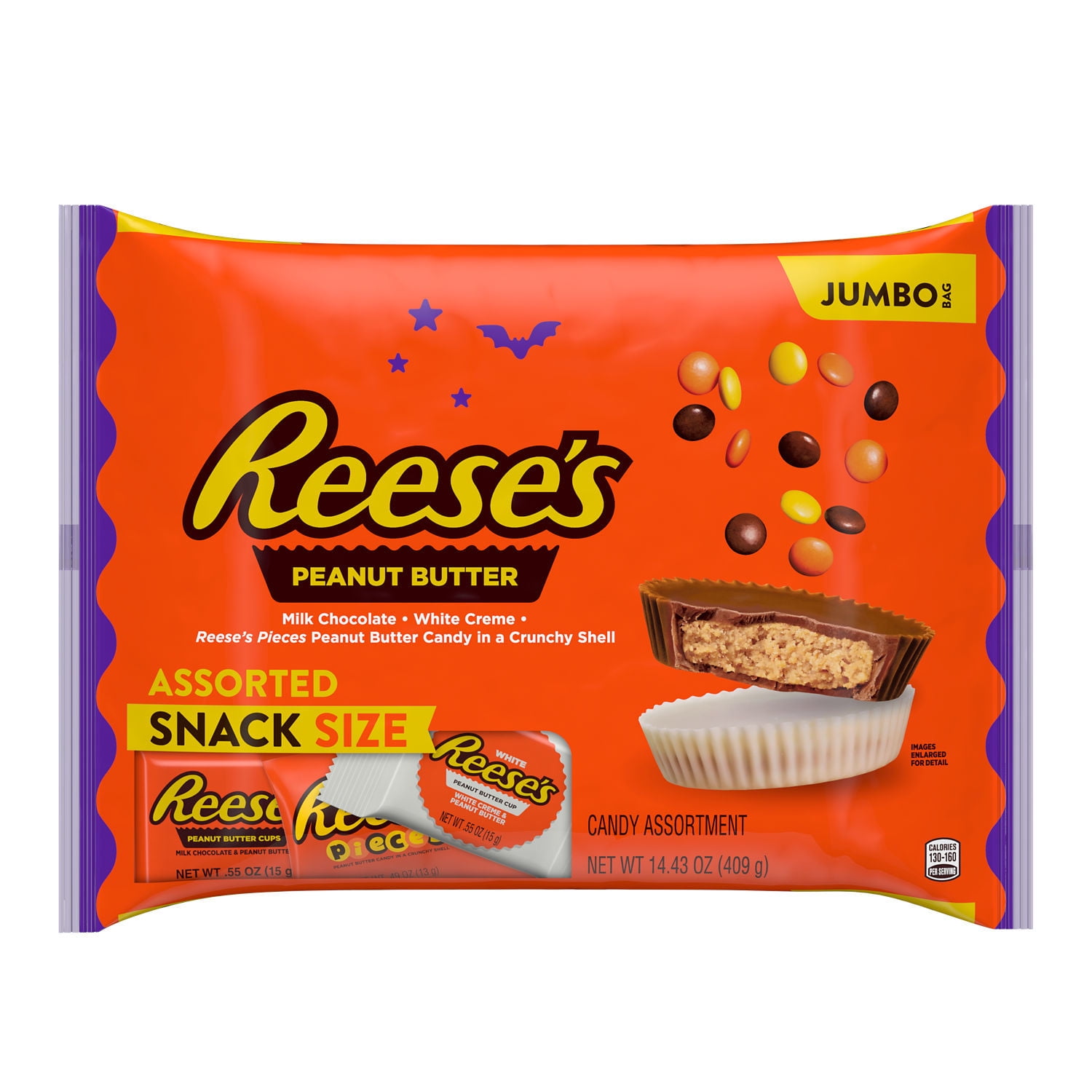 Reese's Assorted Peanut Butter Cups, Snack Size Halloween Candy, Jumbo Bag 14.43 oz - Walmart.com