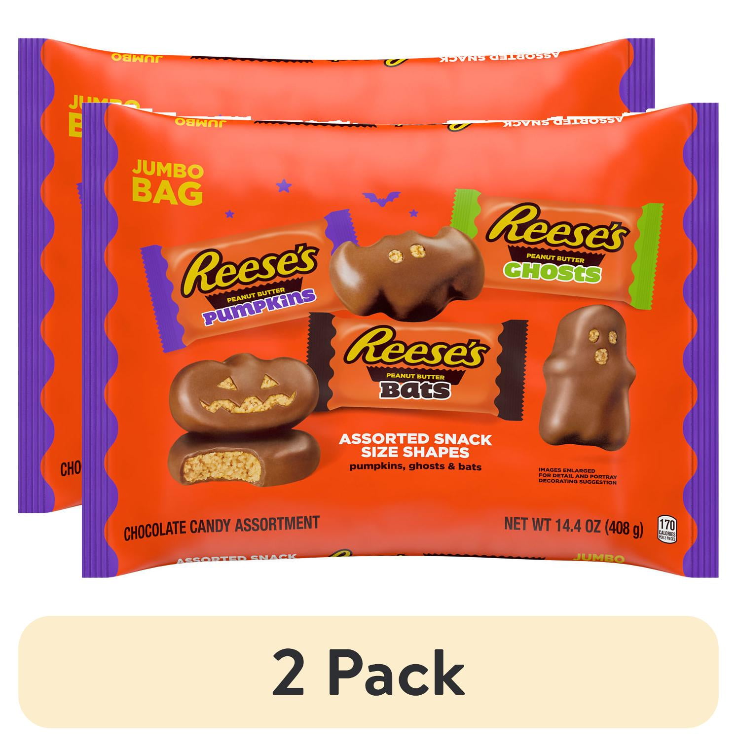 (2 pack) Reese's Assorted Milk Chocolate Snack Size Peanut Butter Shapes Halloween Candy, Jumbo ...