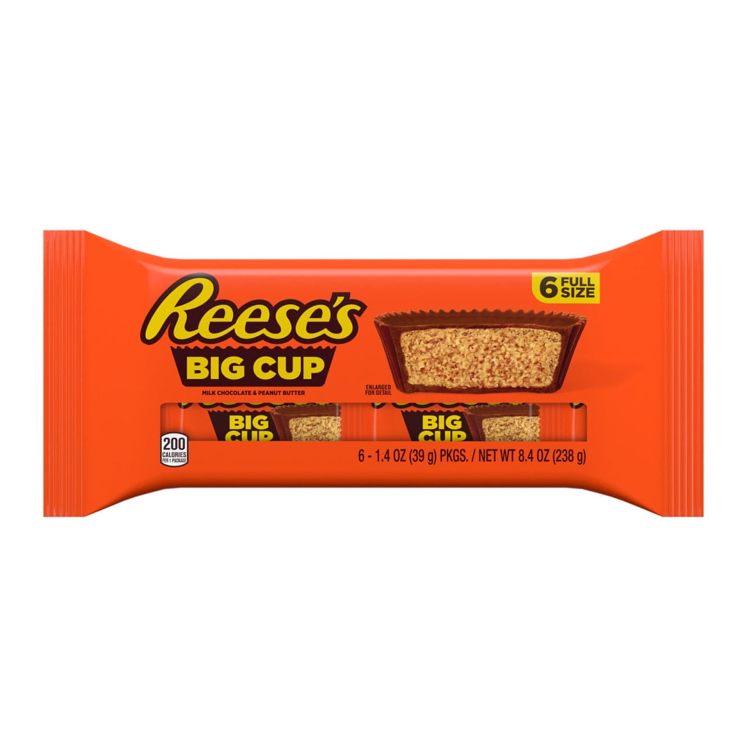 Reese's Big Cup Candy, Milk Chocolate Peanut Butter Cups, 6 Count, 1.4 ...