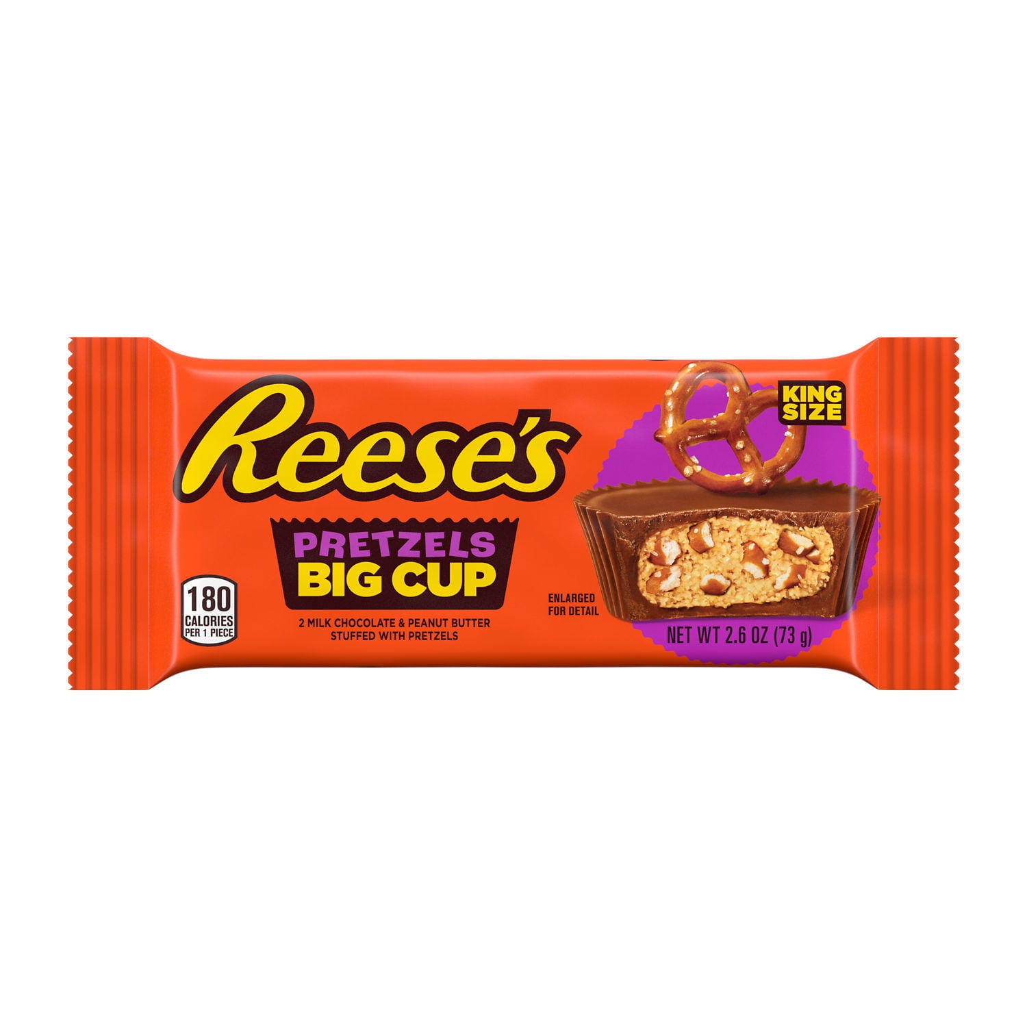 Reese's Big Cup Stuffed with Pretzels Milk Chocolate King Size Peanut Butter Cups Candy, Pack 2. ...