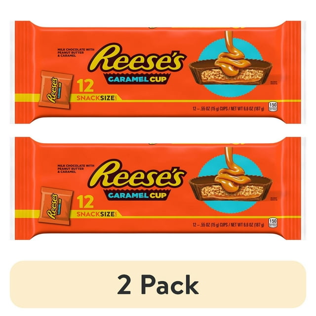(2 pack) Reese's Caramel Milk Chocolate Snack Size Peanut Butter Cups Candy, Packs .55 oz, 12 ...