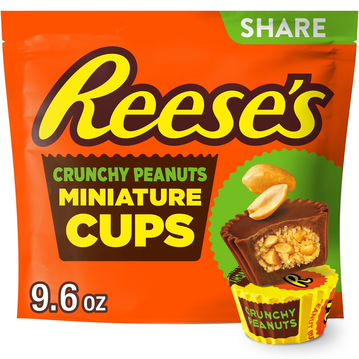 Reese's Crunchy Peanuts Miniatures Milk Chocolate Peanut Butter Cups Candy, Share Pack 9.6 oz ...