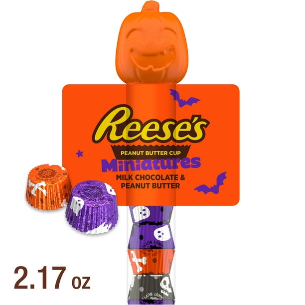 Reese's Miniatures Milk Chocolate Peanut Butter Cups Halloween Candy, Plastic Cane 2.17 oz ...
