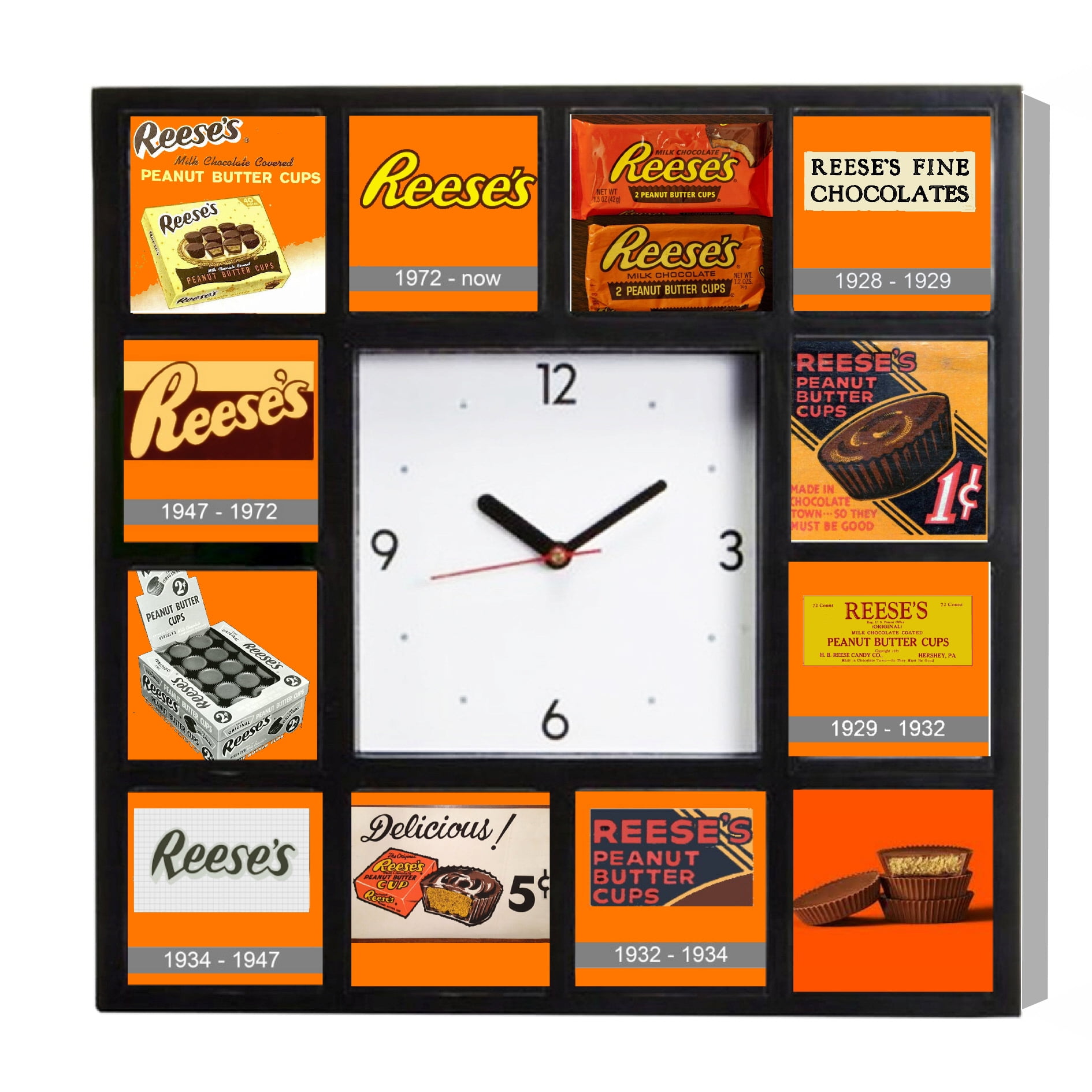 Reese's Peanut Butter Cup retro history ad big square Clock - Walmart.com