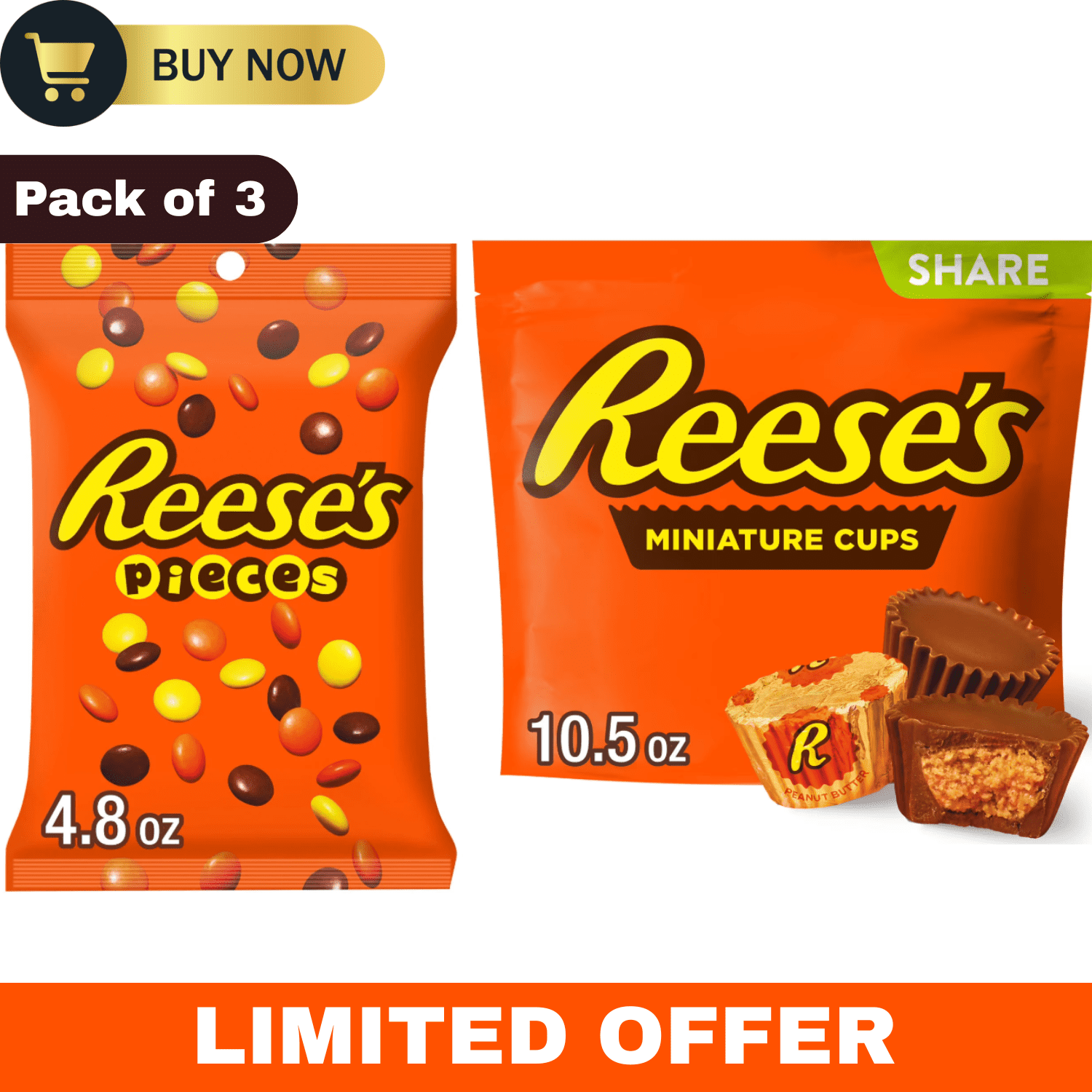 Reese’s Pieces Peanut Butter in a Crunchy Shell Candy Bag, 4.8 oz ...
