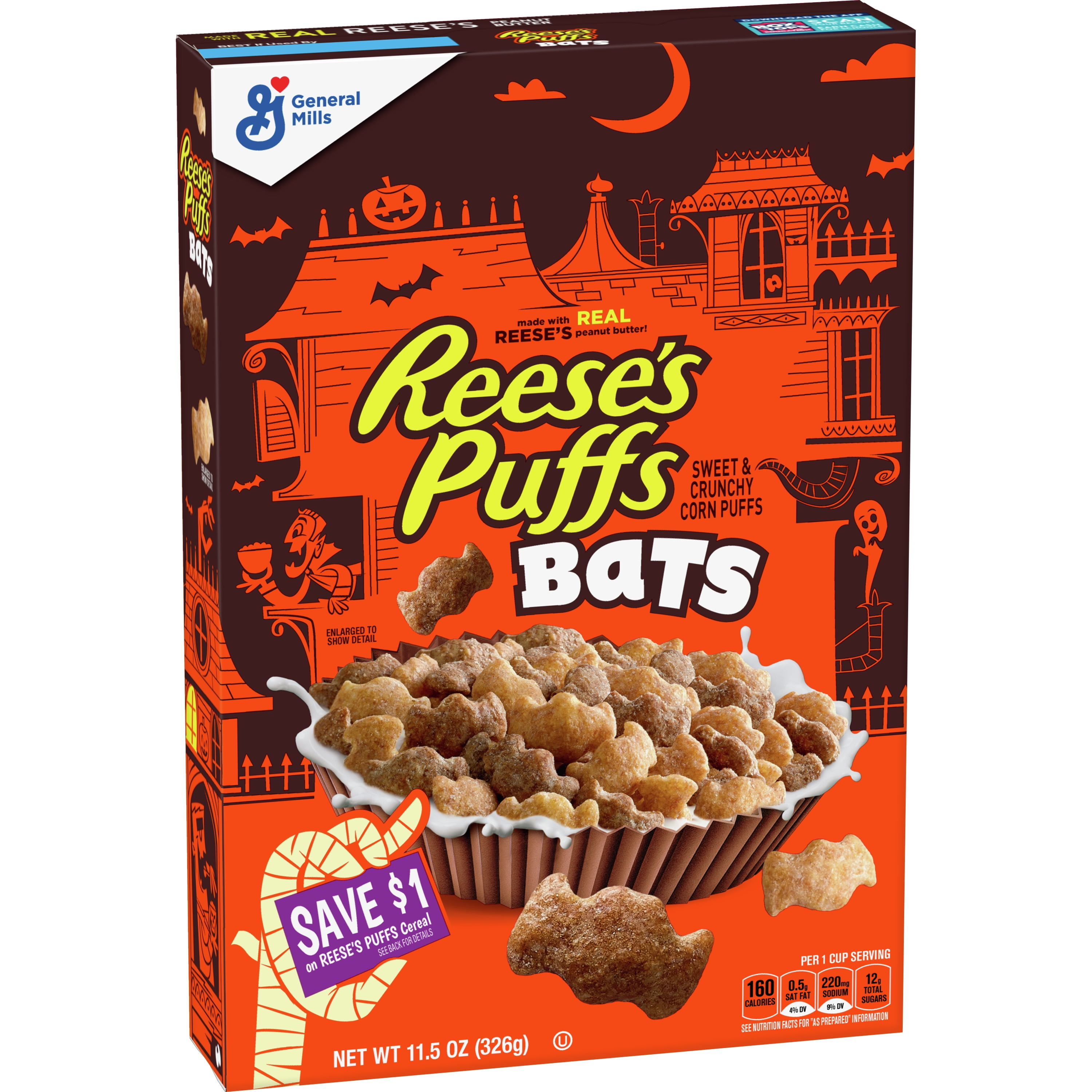 General Mills Reese's Puffs Bats, Chocolatey Peanut Butter Cereal ...