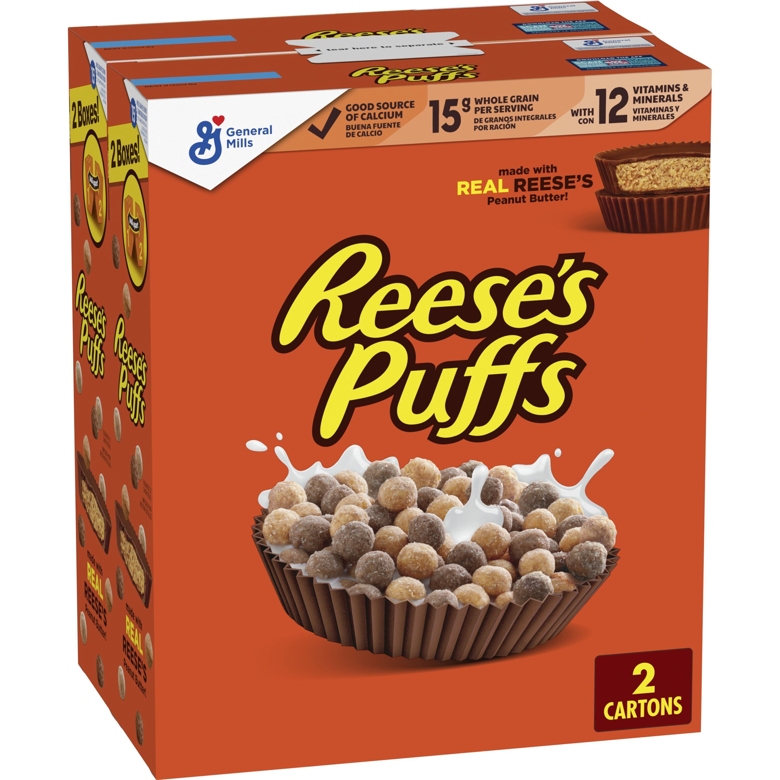 Reese's Puffs, Chocolatey Peanut Butter Cereal, 2 Boxes, 51.4 oz ...
