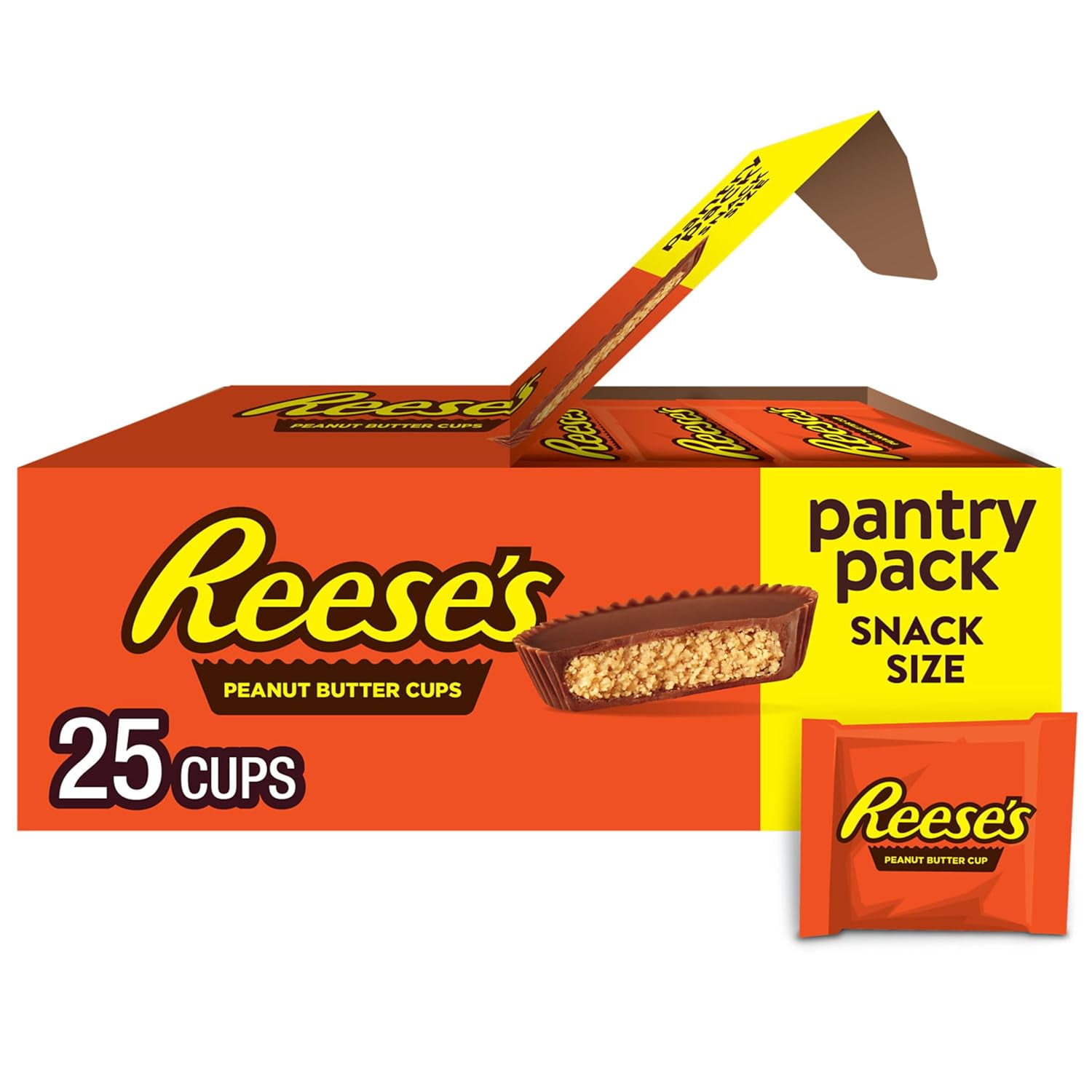 REESE'S Milk Chocolate Snack Size Peanut Butter Cups, Candy Pantry Pack, 13.75 oz (25 Pieces ...