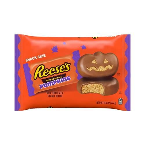 Reeses Milk Chocolate Snack Size Peanut Butter Pumpkins, Halloween Candy Bag, 9.6 Oz Packaging ...