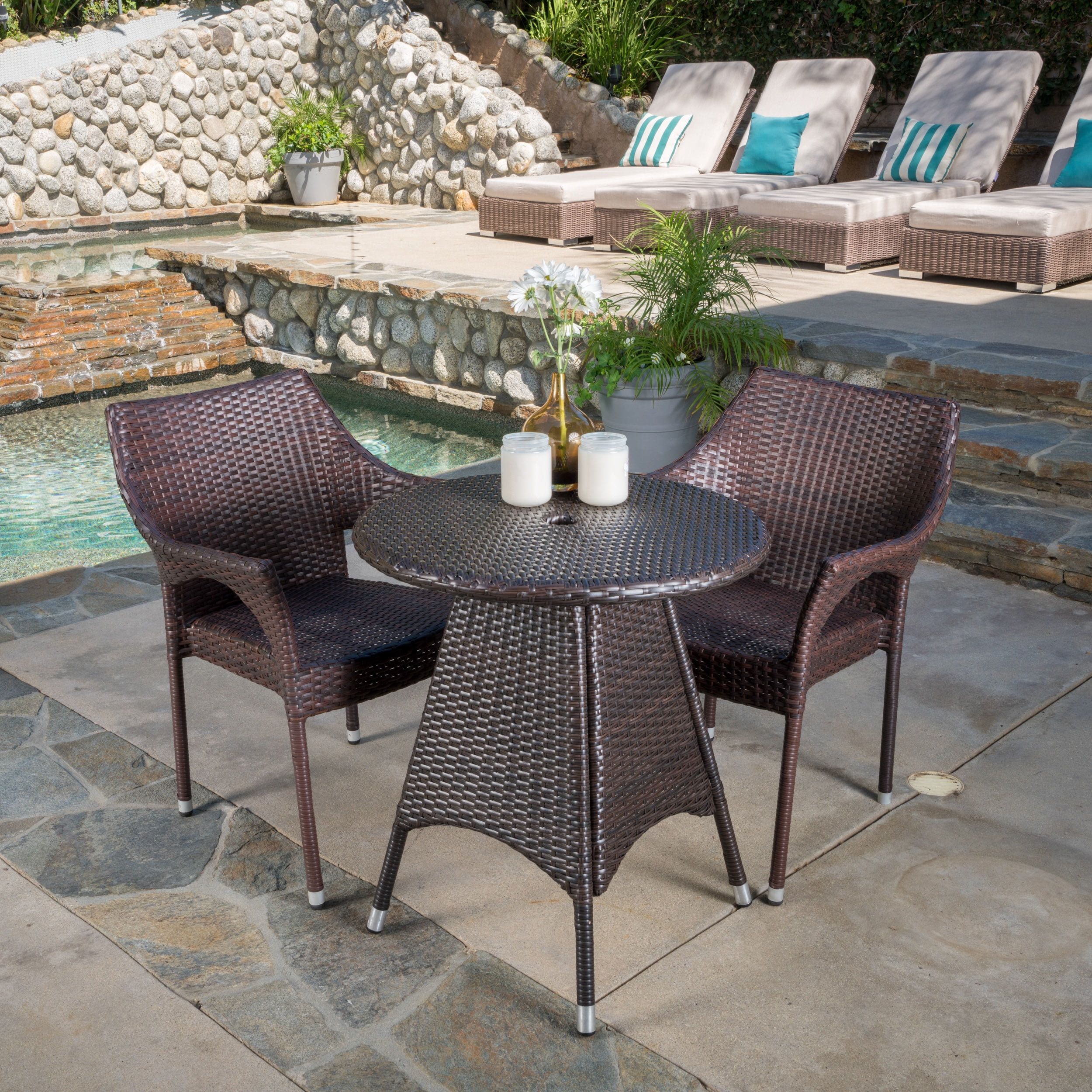 Reeves 3 Piece Outdoor Wicker Bistro Set, Multibrown - Walmart.com