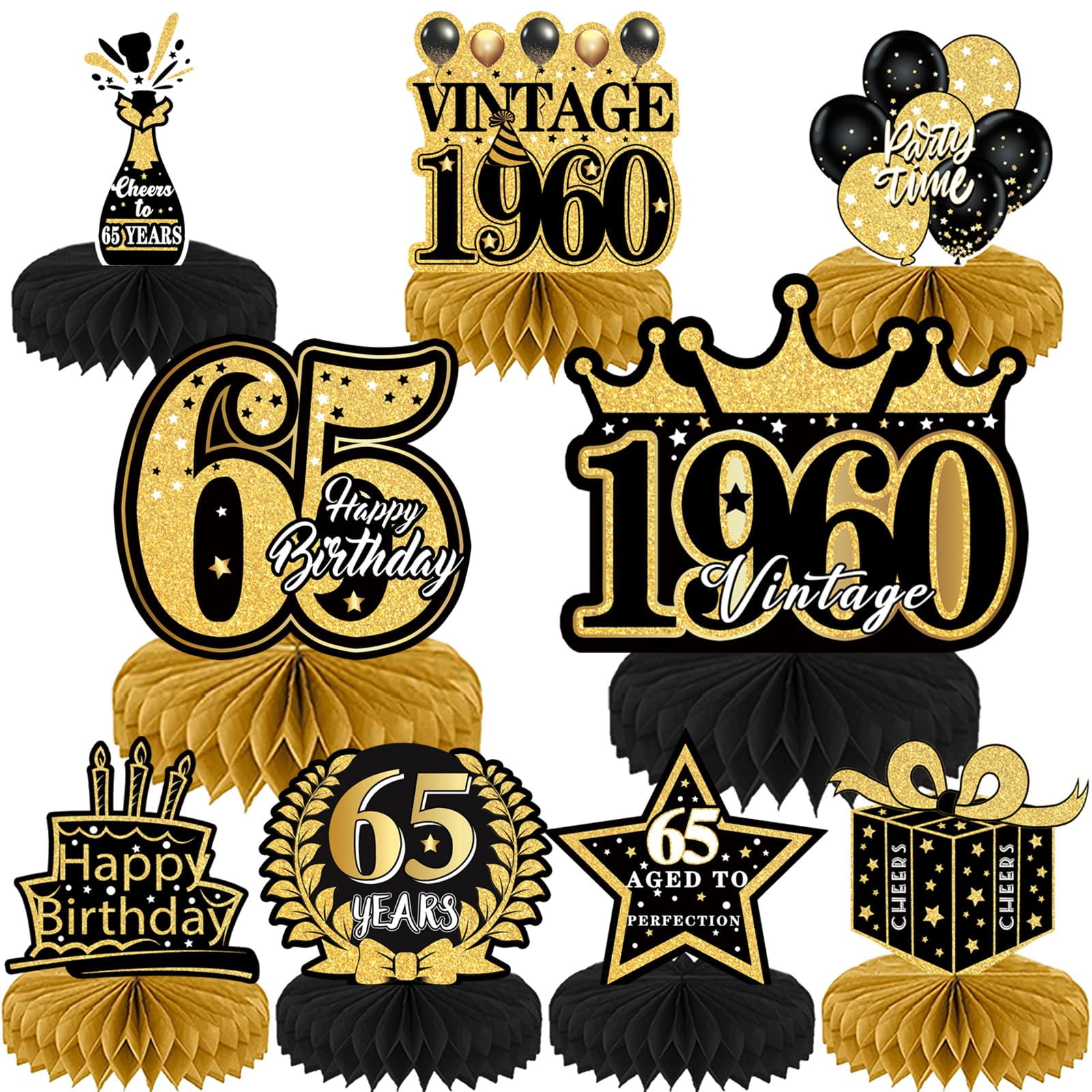 Refavor 65th Birthday Decorations STF9 for Men - 9PCS Vintage 65th ...