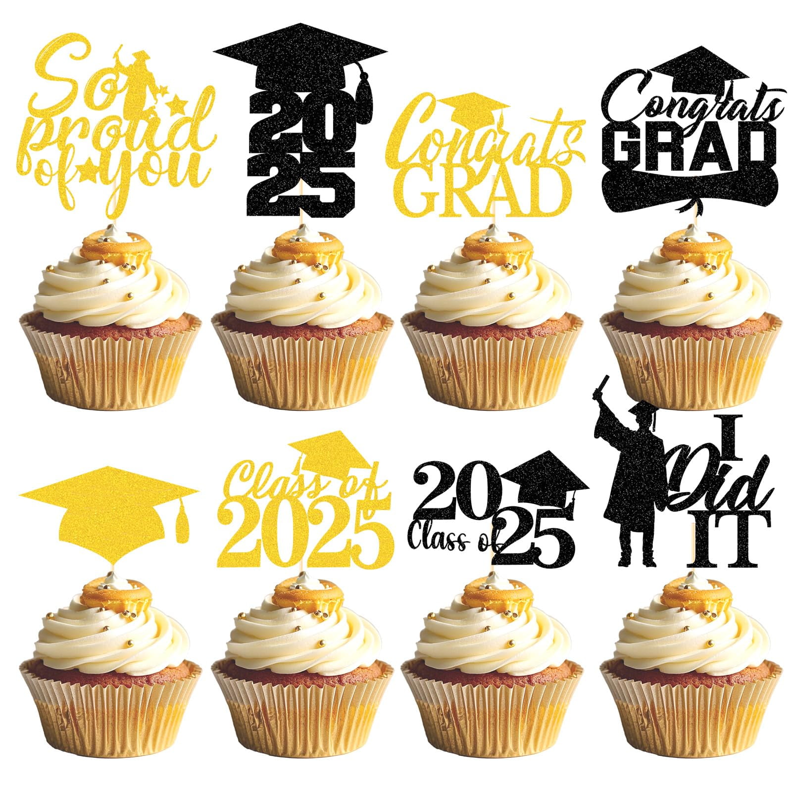 Refavor Graduation Cupcake Toppers 2025, 48PCS RST1 Glitter Congrats ...
