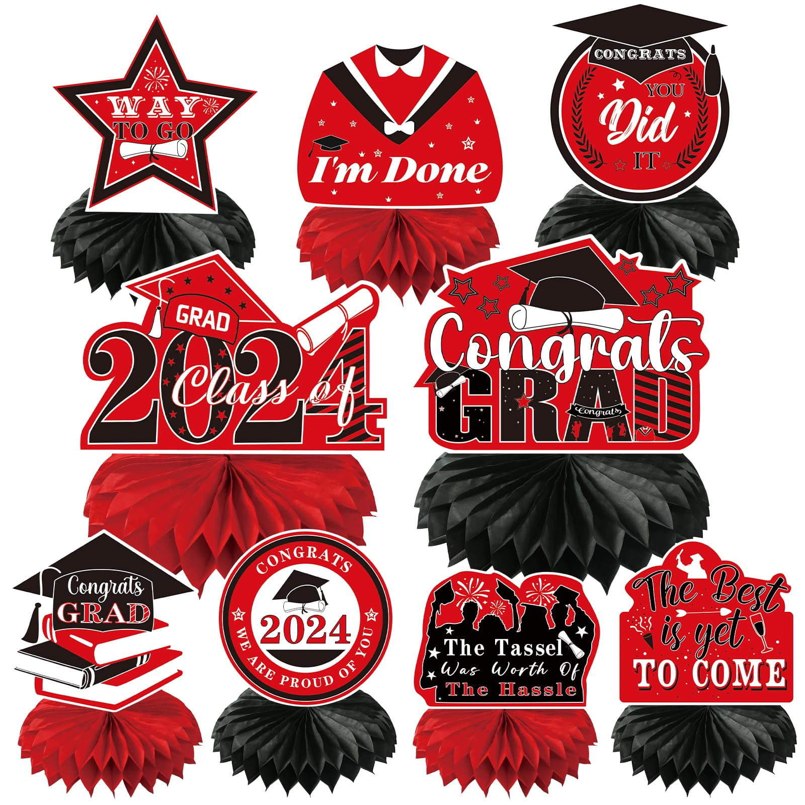 Refavor Graduation Party Decorations 2024-9PCS Red Graduation Table ...