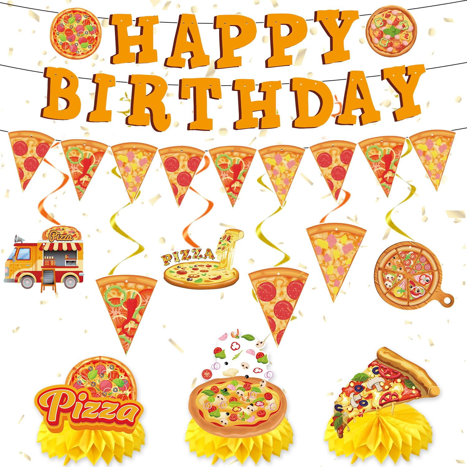 Refavor Pizza Birthday Party Decorations, Happy Birthday Banners ...