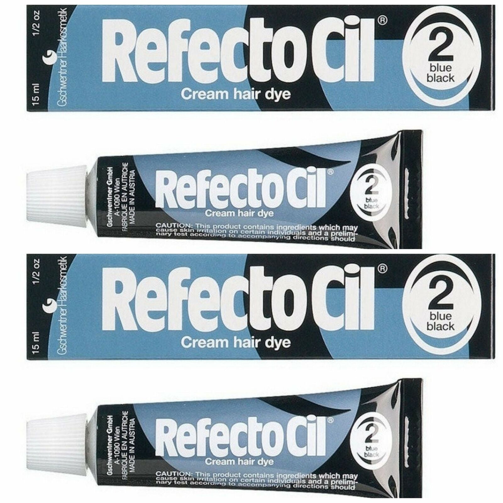 RefectoCil Semi-Permanent Eyelash & Eyebrow Tint Color, 2 Blue Black 0. ...