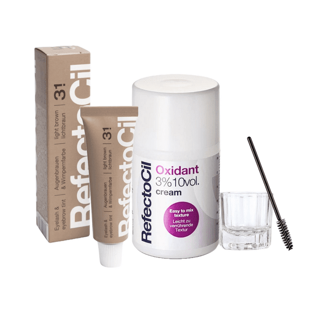 RefectoCil Light Brown Eyebrow & Eyelash Tint Kit, Cream Oxidant 3% ...