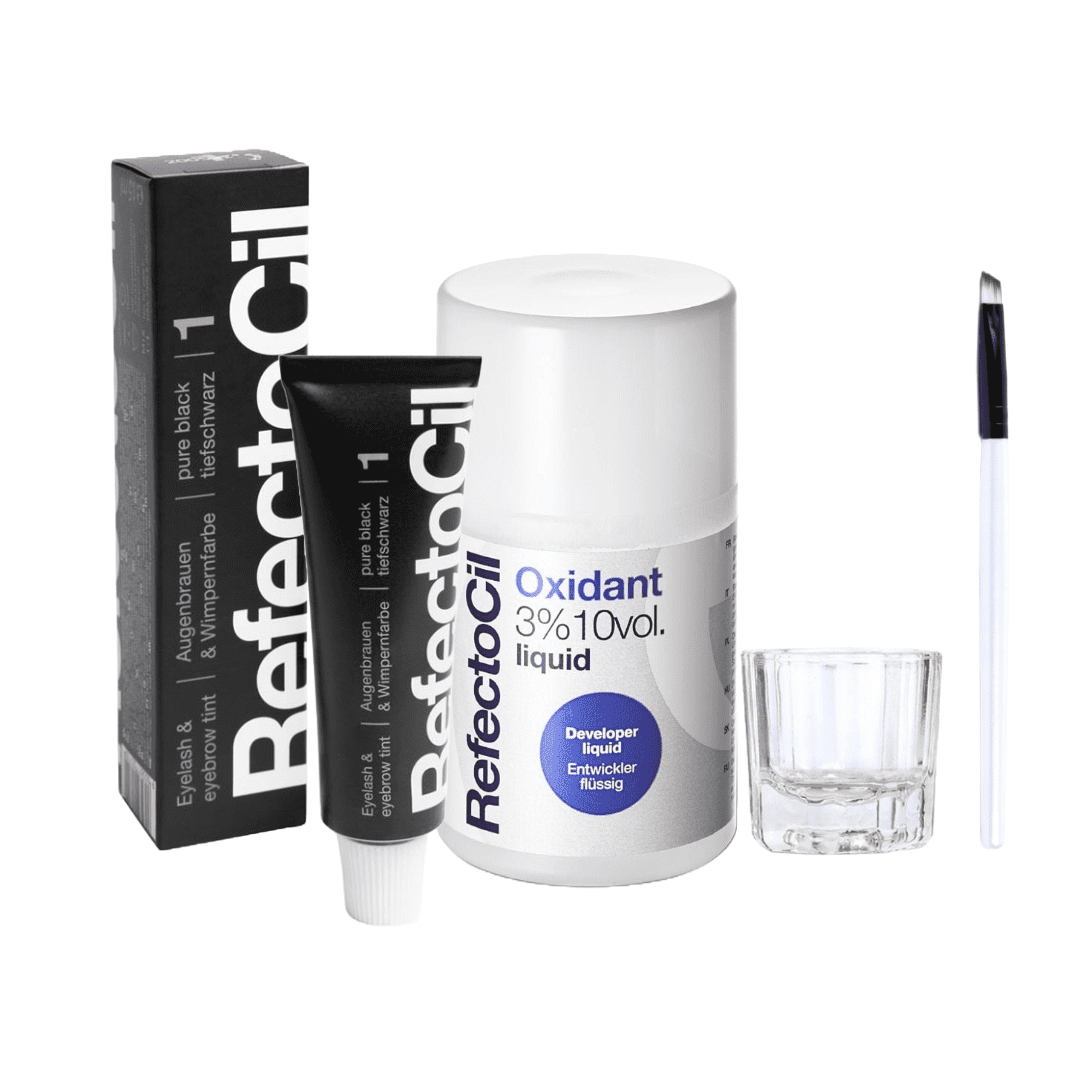 RefectoCil Eyebrow and Eyelash Tint Kit, Pure Black Dye, Liquid Oxidant ...