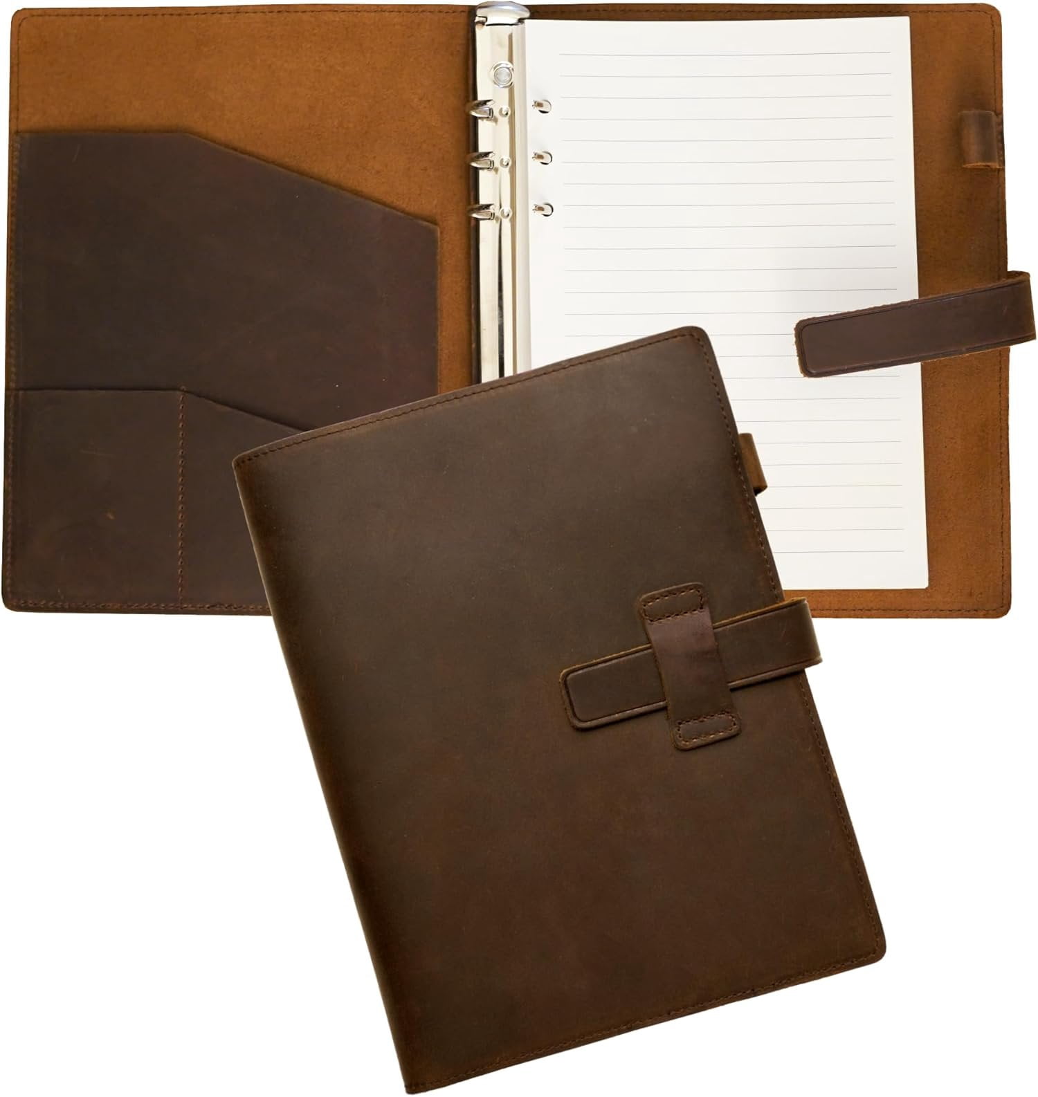 Refillable A5 Leather Binder Notebook 6-Ring, Journal, Planner, 120 ...