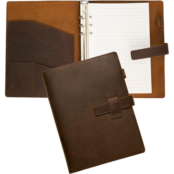 Refillable A5 Leather Binder Notebook 6-Ring, Journal, Planner, 120 ...