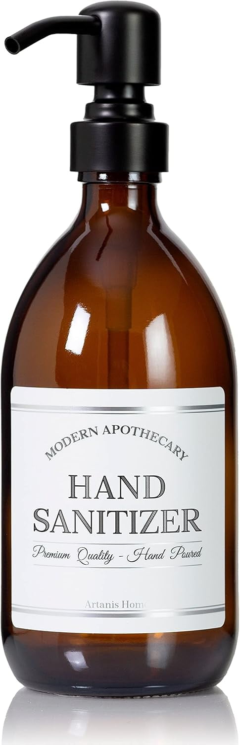 Refillable Amber Glass Hand Sanitizer Dispenser 16 oz – Chrome Accent ...