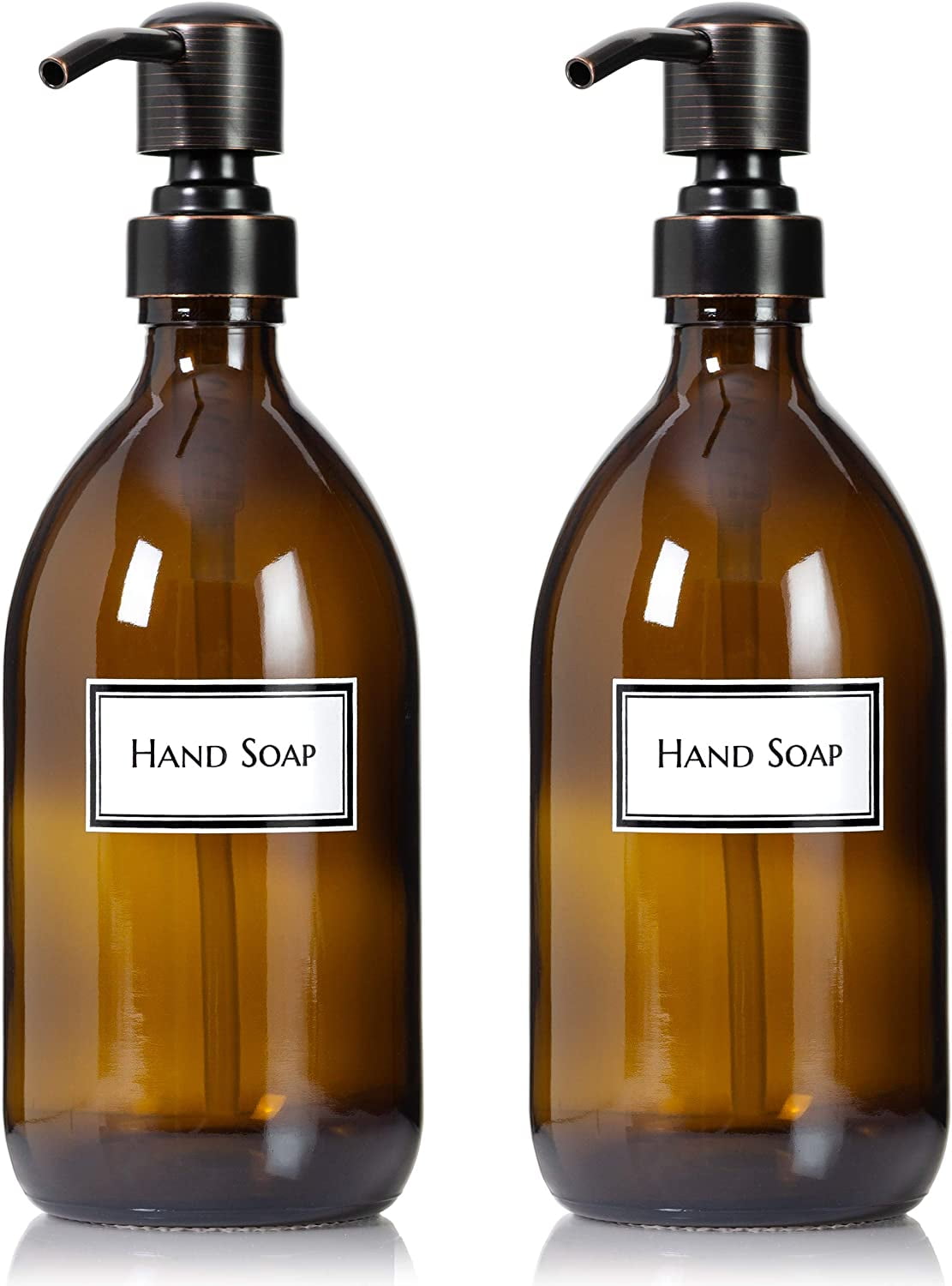 Refillable Amber Glass Hand Soap Dispenser 16 oz, 2-Pack – Ceramic ...