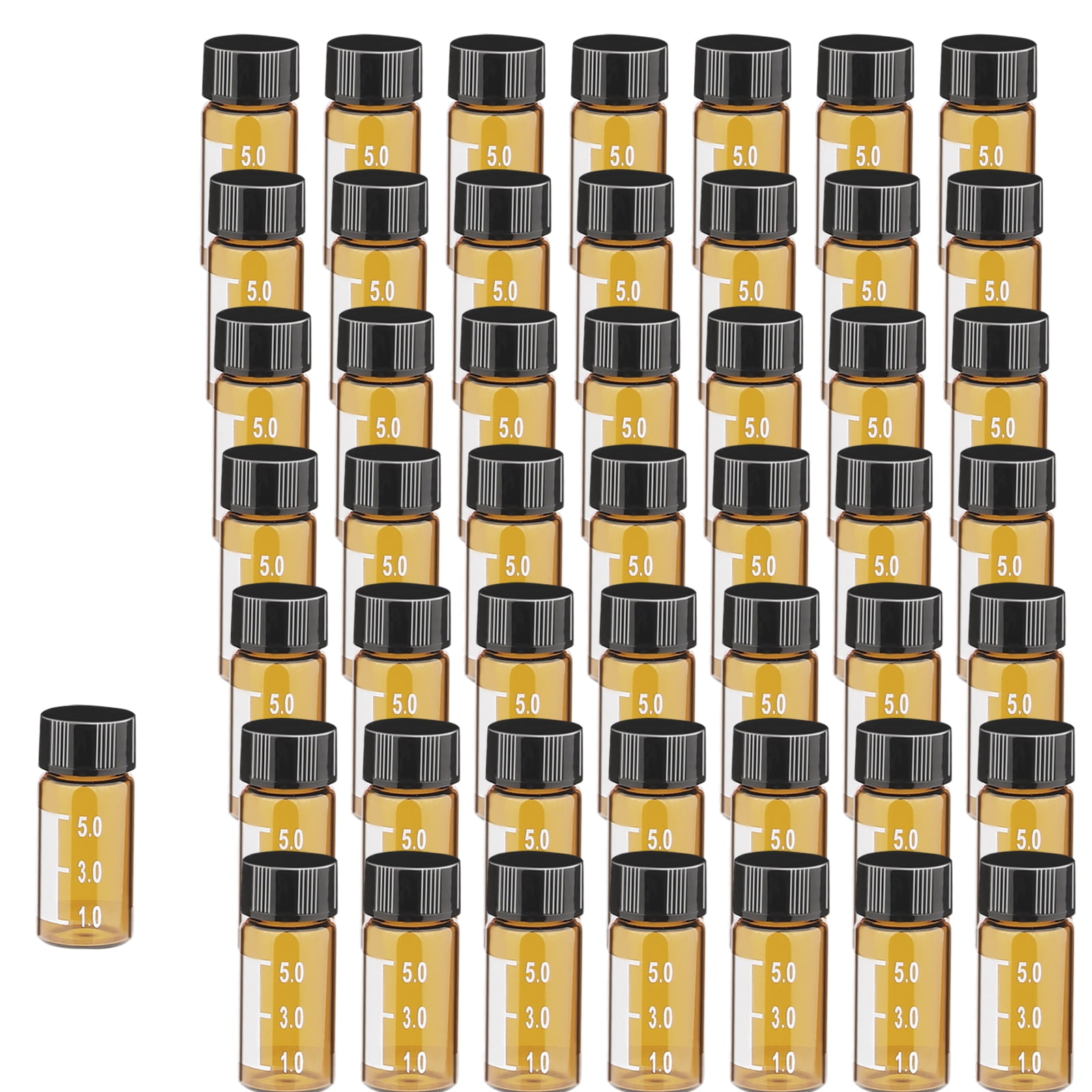 Refillable Amber Glass Vial 5ml Graduated Scale Essential Oils Bottles ...