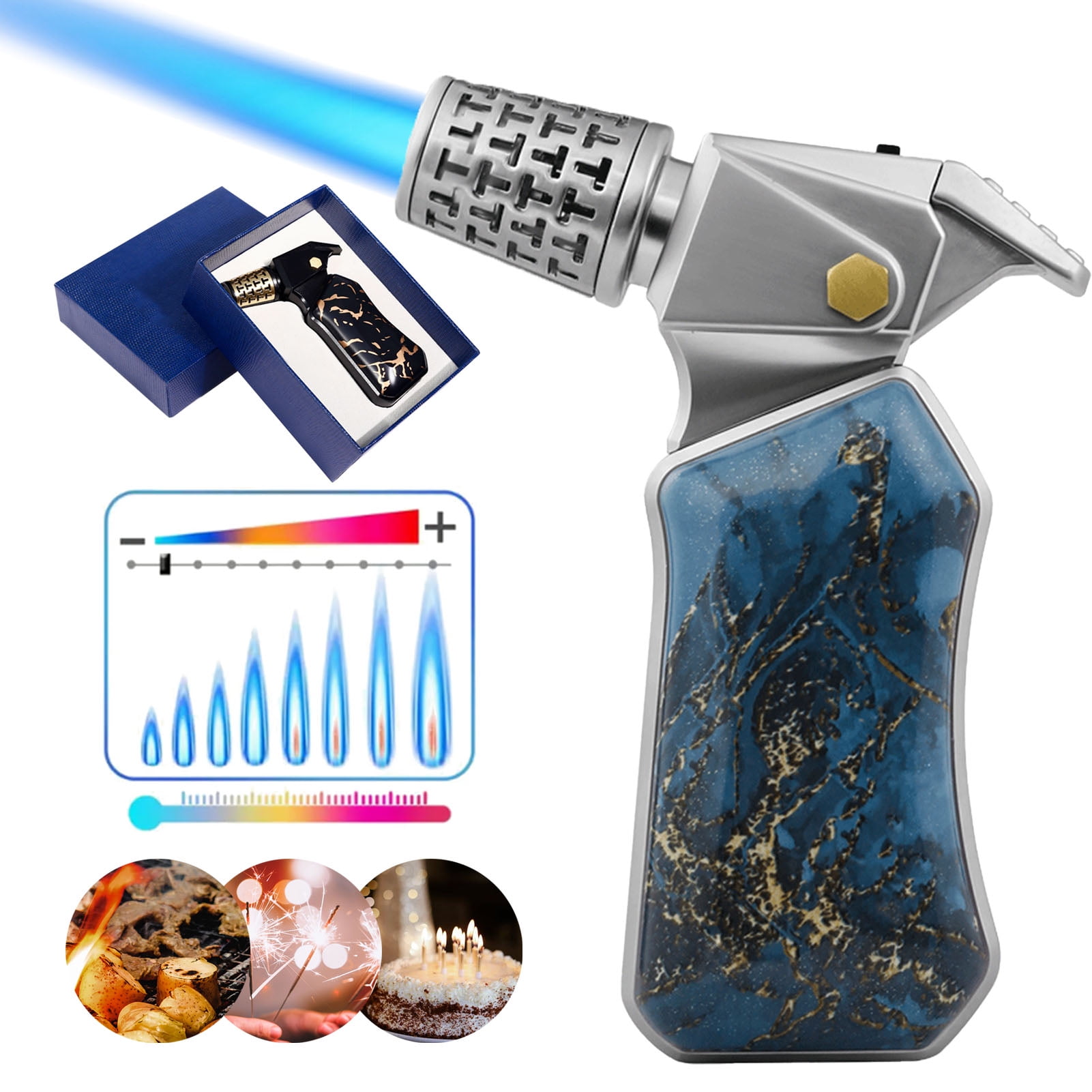 Refillable Butane Torch Lighter, Windproof Adjustable Flame 360 Degree ...