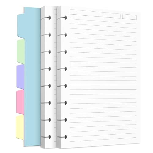 Refillable Discbound Notebook Paper, 240 Pages with 5 Colored Dividers ...