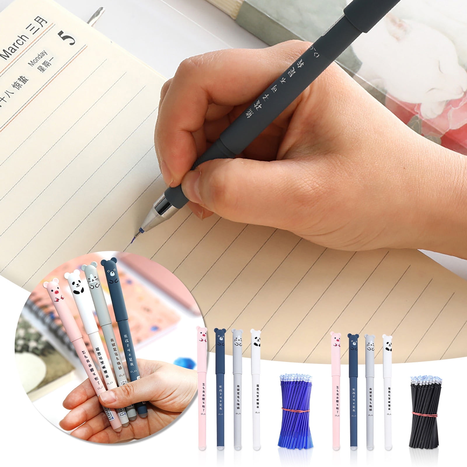 Refillable Erasable Gel Pen System - 4 Pens + 20 Cartridges Kit, 0.35mm ...