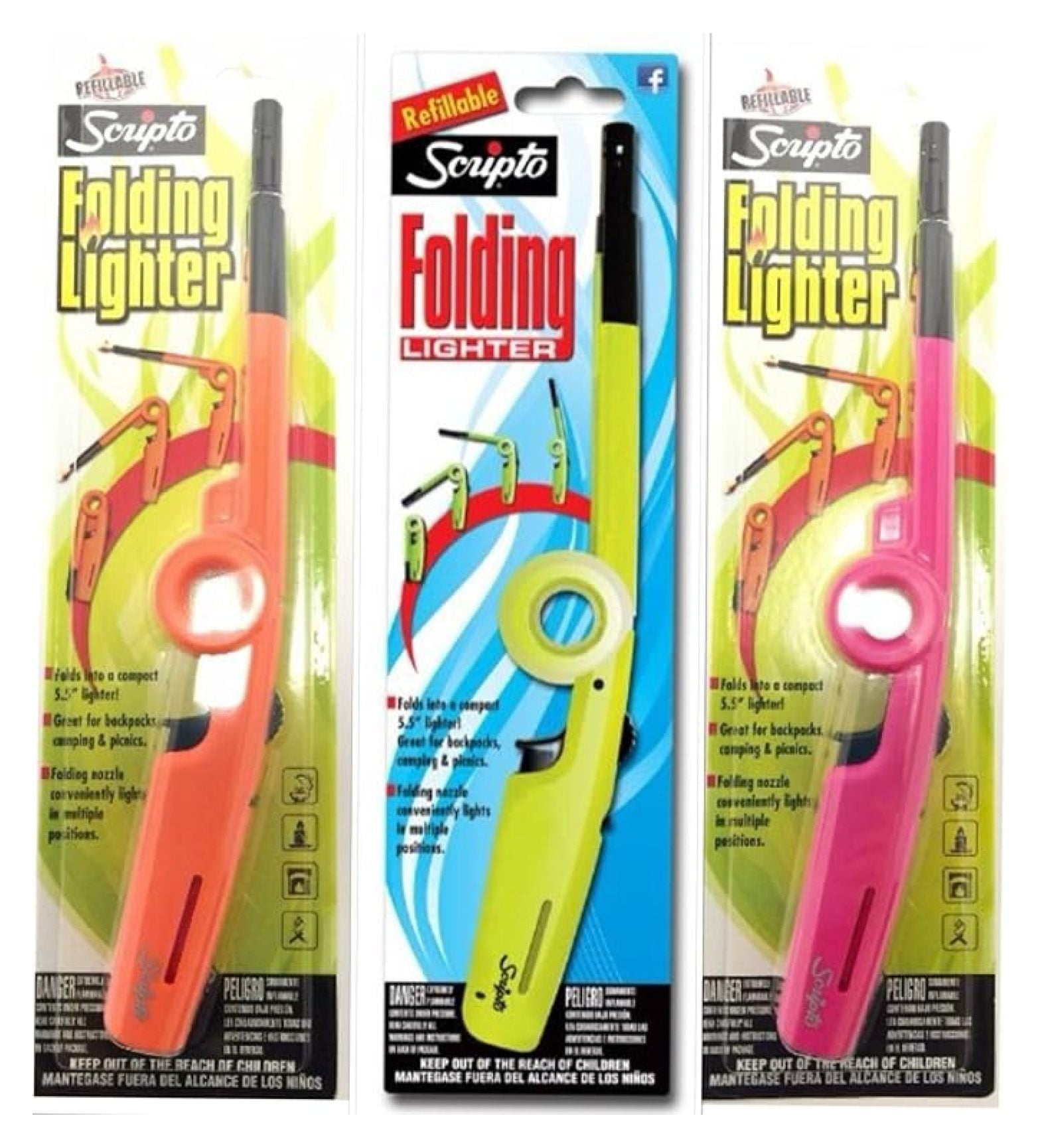 Refillable Folding Lighter 3 Pack - Camping/Grilling/Home - Adjustable ...