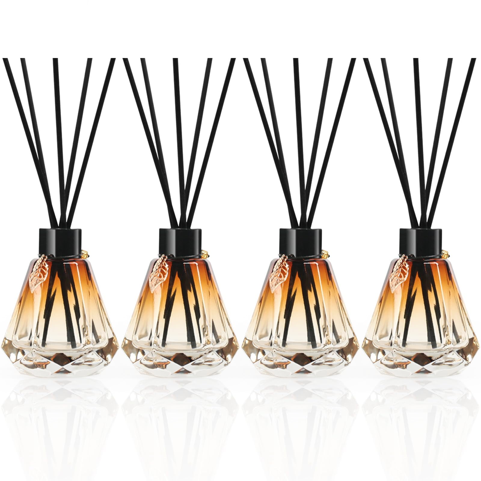 Refillable Reed Diffuser Set 4 Glass Bottles 20 Sticks, Elegant Gold ...