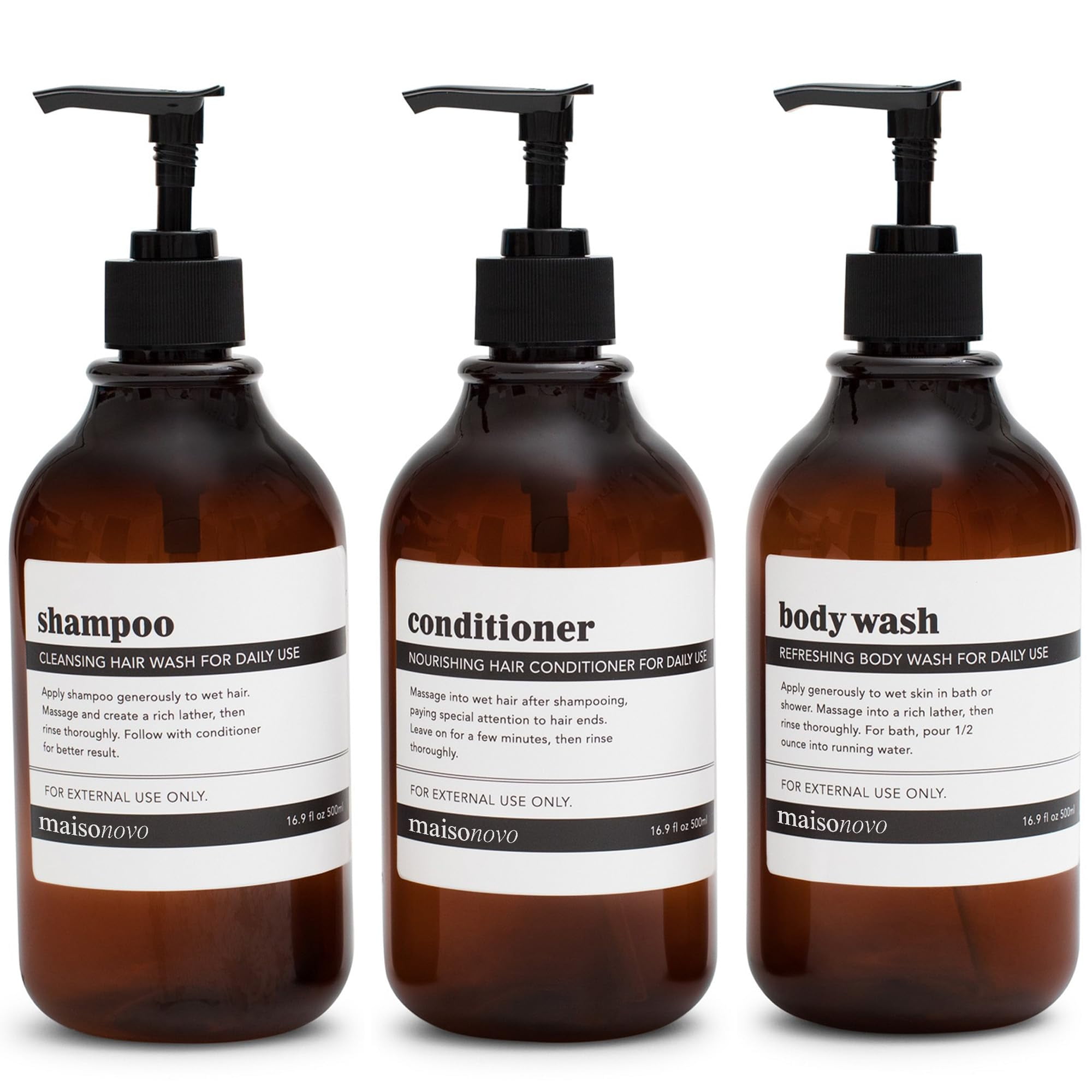 Refillable Shampoo and Conditioner Bottles Set of 3, 16.9 oz Amber ...