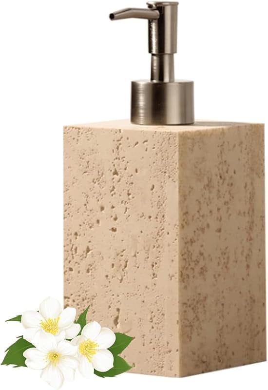 Refillable Stone Soap Dispenser with Silver Pump - Beige Sandstone ...