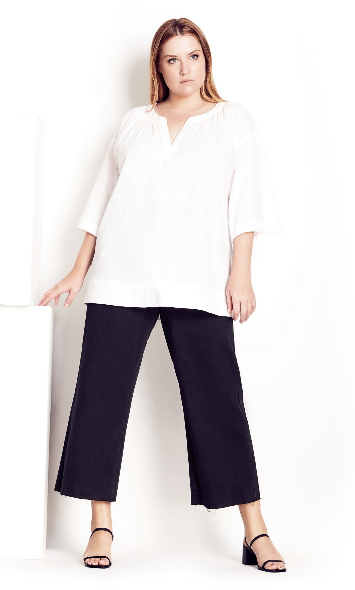 Refinity Women's Plus Size Sweet Crete Top 3/4 Sleeves V-Neck - Ivory ...