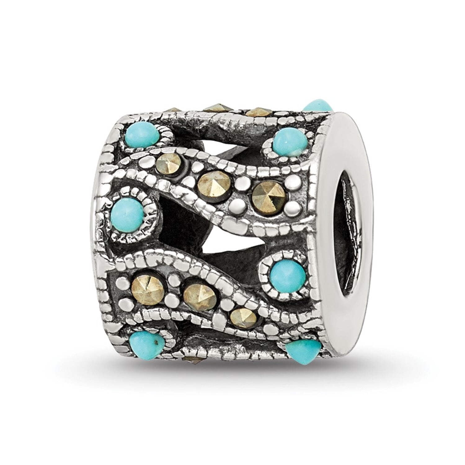 Reflection Beads Sterling Silver Reflections Marcasite & Turquoise Bead ...