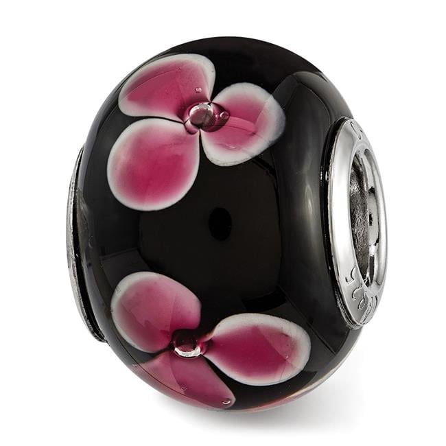 Reflection Beads QRS3831 Sterling Silver Reflections Pink Floral Black ...