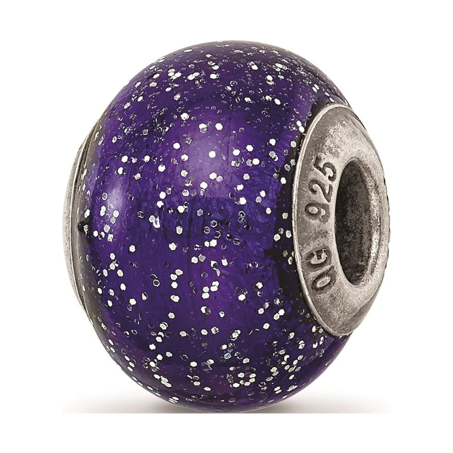 Reflection Beads Sterling Silver Blue & Silver Glitter Italian Murano ...