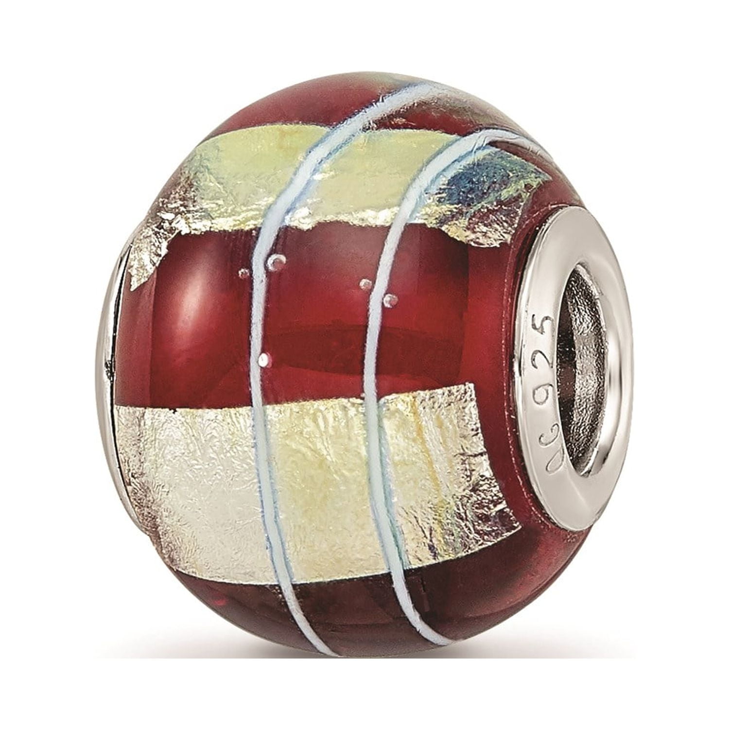 Reflection Beads Sterling Silver Foil Overlay Blue Striped Red Glass ...