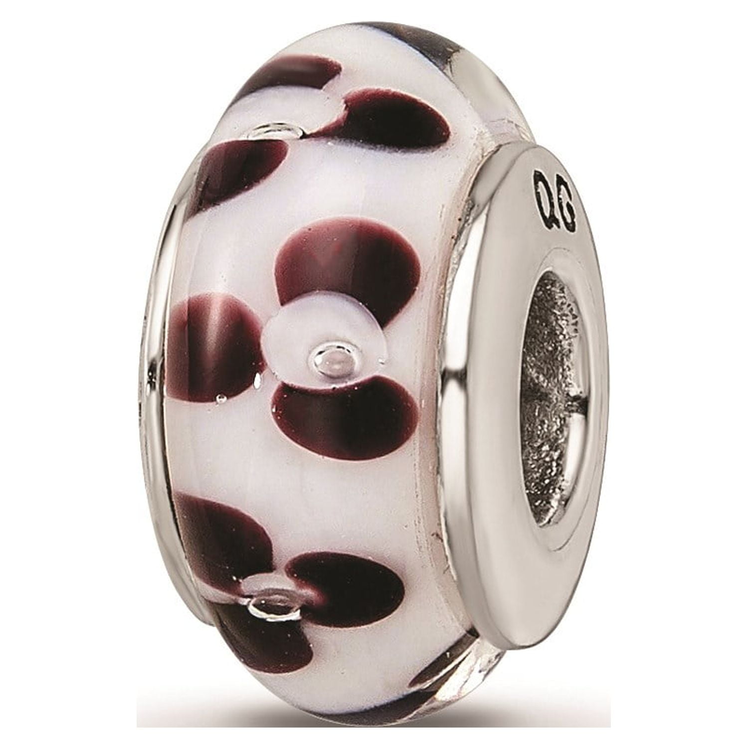 Reflection Beads Sterling Silver Hand Blown Brown Floral Design Glass ...