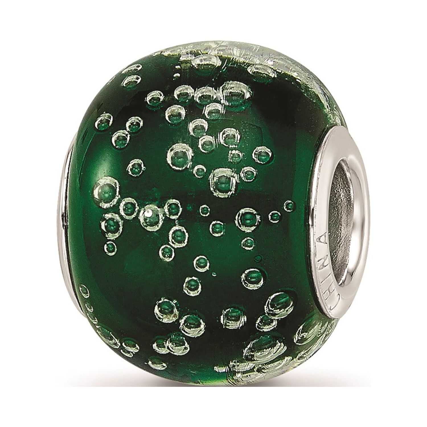 Reflection Beads Sterling Silver Hand Blown Green w/ Bubble Design ...