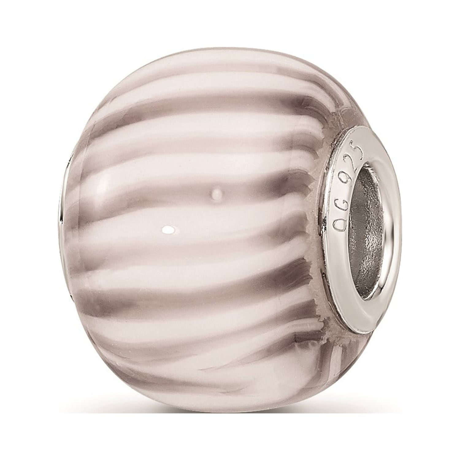 Reflection Beads Sterling Silver Hand Blown Purple & White Striped ...
