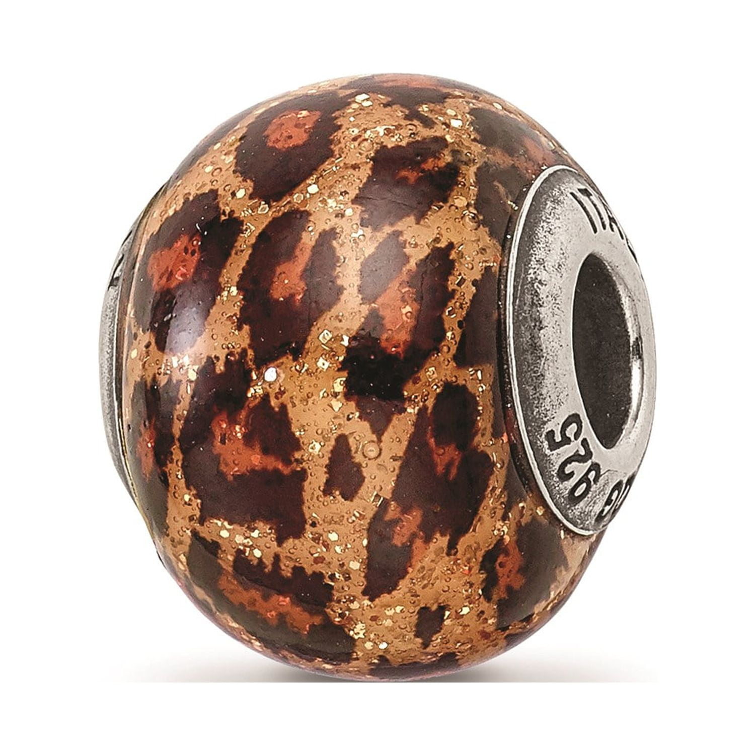 Reflection Beads Sterling Silver Jaguar Print Glitter Overlay Round ...