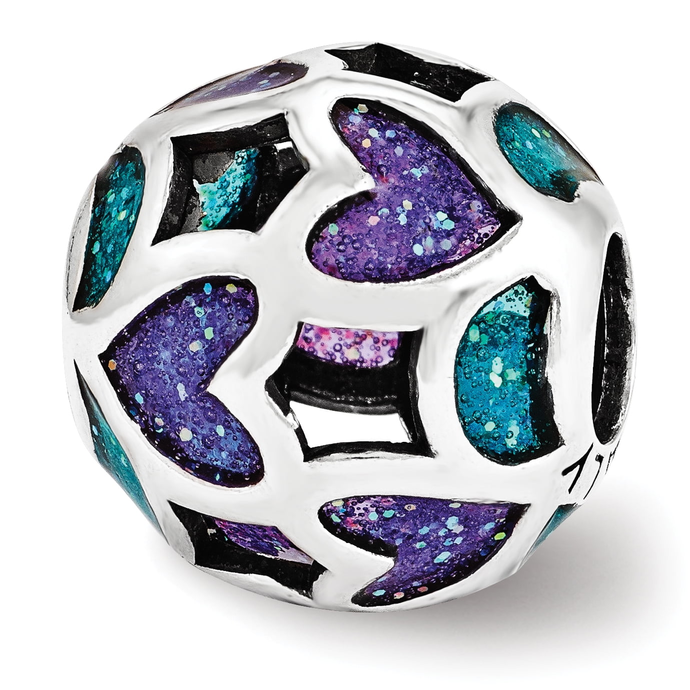 Reflection Beads Sterling Silver Reflections Blue/Purple Heart Enameled ...