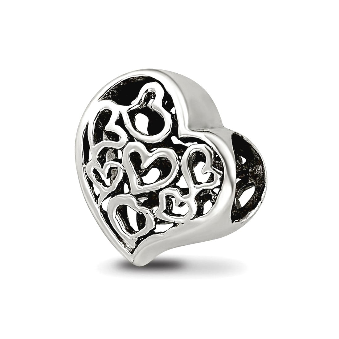 925 Sterling Silver Oxidized Reflections Cutout Love Hearts Bead Charm ...