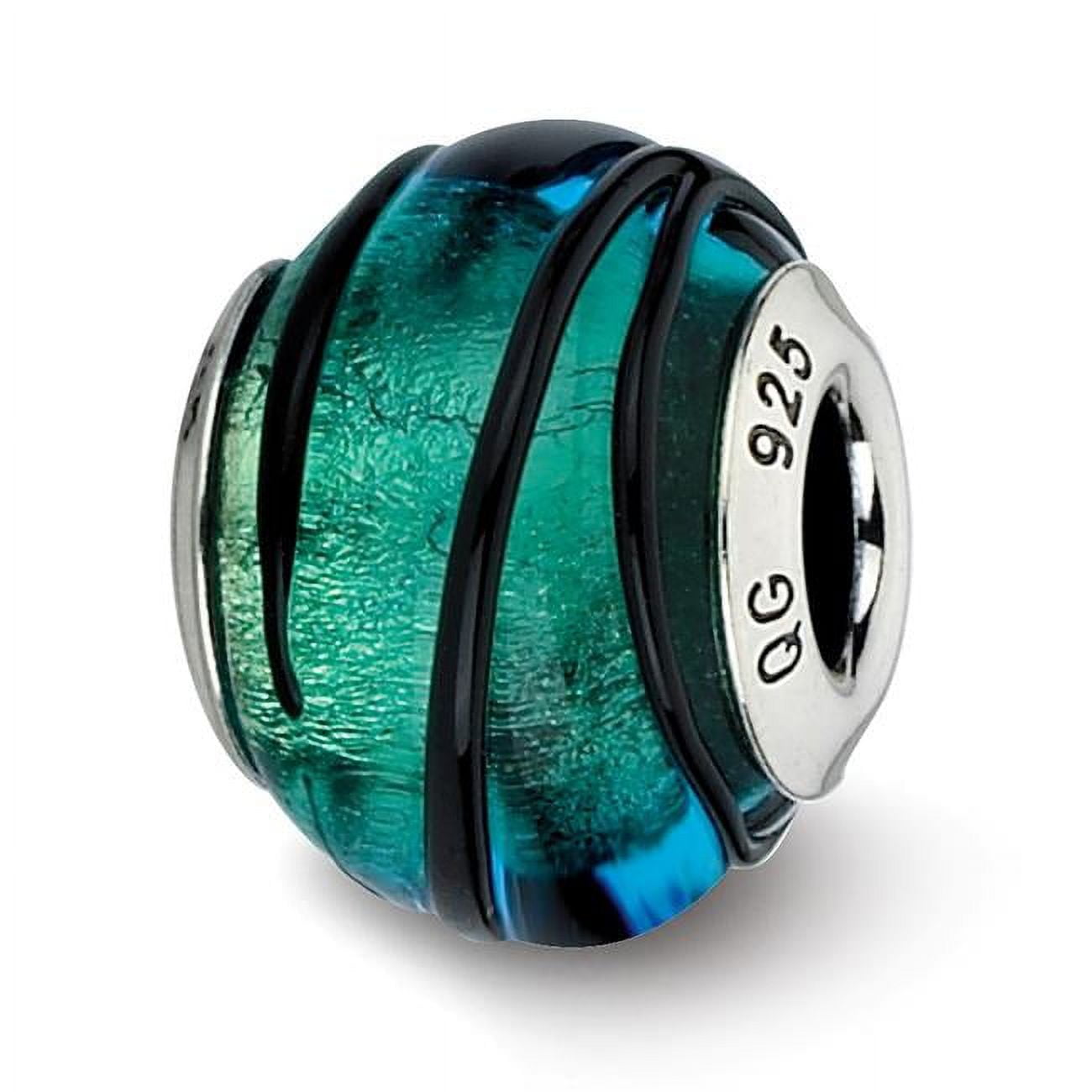 Reflection Beads Sterling Silver Teal with Black Stripes Italian Murano ...
