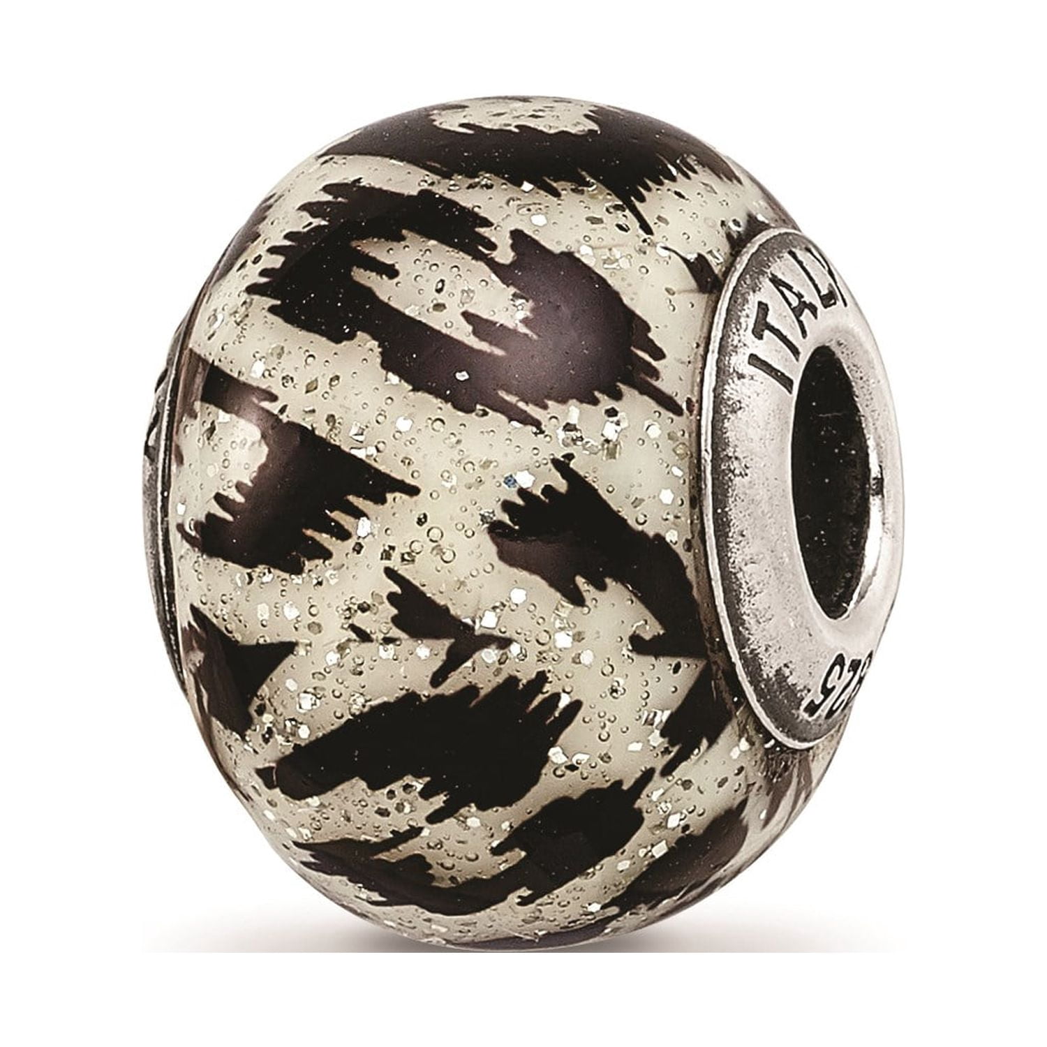 Reflection Beads Sterling Silver White & Black w/ Glitter Overlay Glass ...