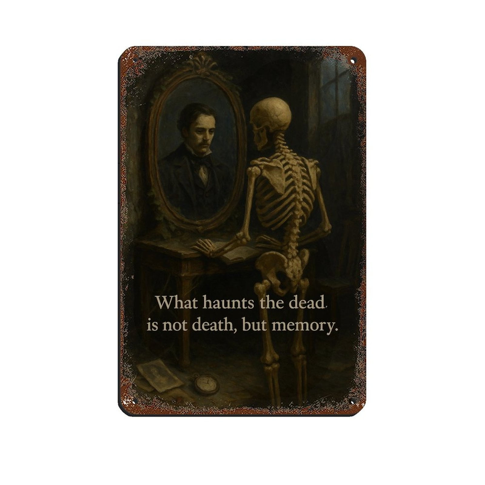 Reflection of The Forsaken, A Skeleton Staring Into His Past Tin Sign ...