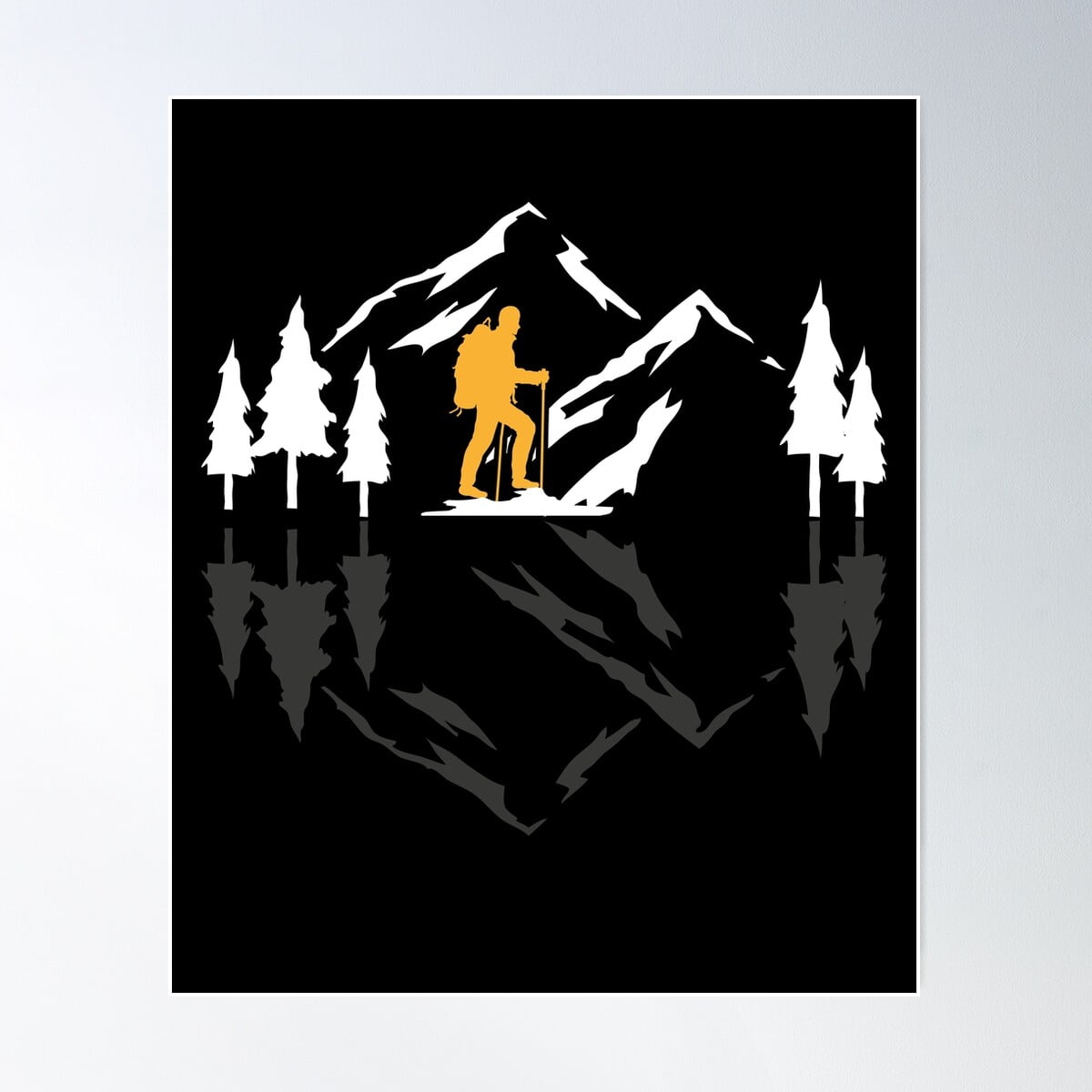 Reflection Mountain Hiker Nature Hike Trees Outdoor Hiking Poster Wall ...