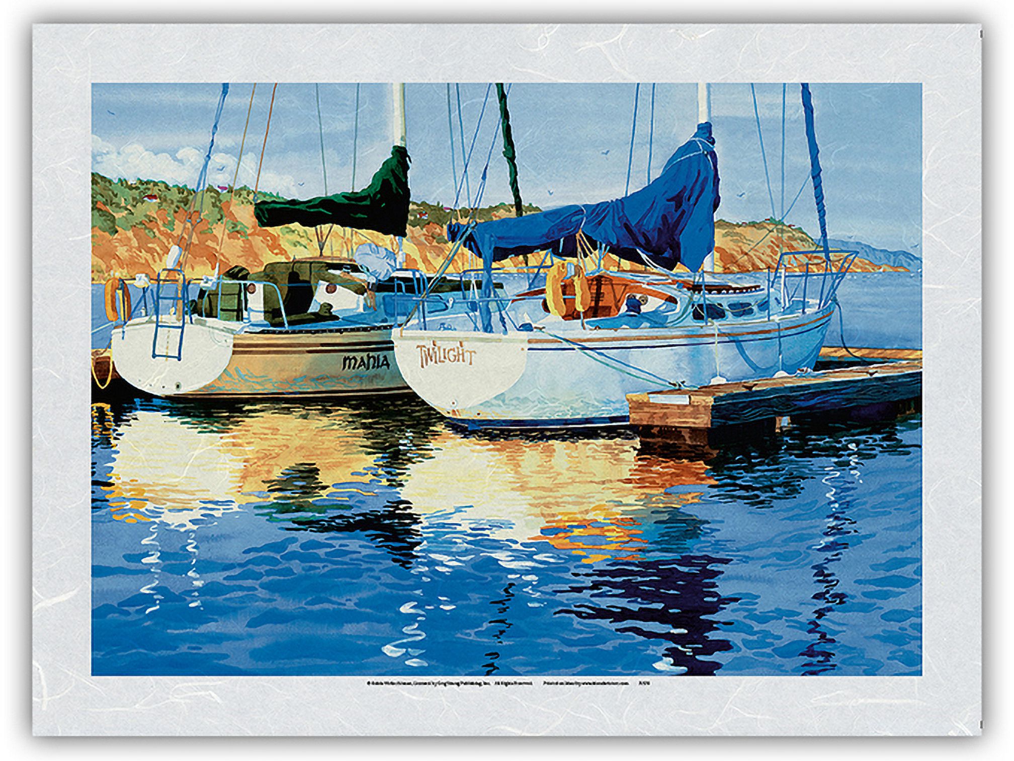Reflections on the Gold Coast - Two Sailboats at Pier - La Jolla California - From an Original ...
